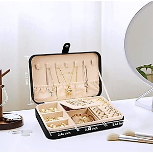 CLUDEMAS Travel Jewelry Box Case Organizer for Women Girls, PU Leather Small Jewelry Storage Boxes, Portable Display Jewellery Holder for Watch Rings Earrings Necklaces Bracelets Men Kids Gift, Black