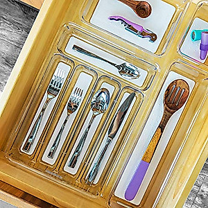 madesmart Clear Mini Silverware Tray - Light Grey | CLEAR CLASSIC COLLECTION | 5-Compartments | 12.88" x 9.13" | Kitchen Drawer Organizer | Soft-Grip Lining and Non-Slip Rubber Feet | BPA-Free