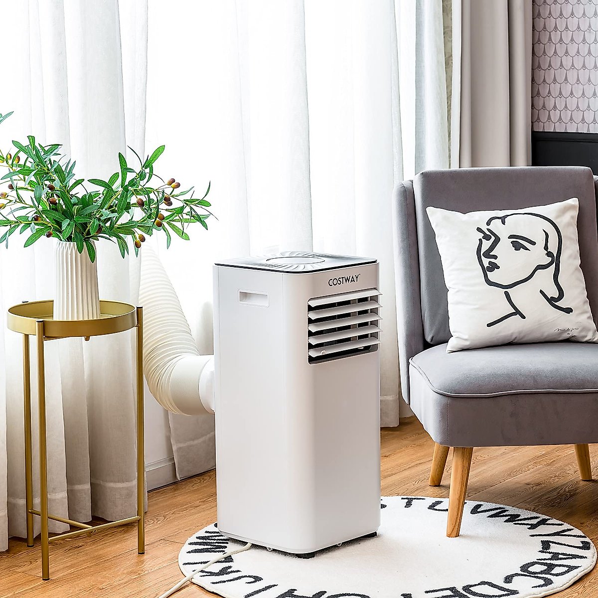 COSTWAY Portable Air Conditioner 10000BTU, Dehumidifier, Cooling for Room Spaces up to 350 Sq.Ft with 3 Speed Function, Universal Casters, 24H Timer, Remote Control, for Bedroom