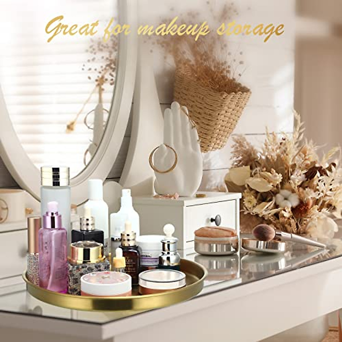 3 Pieces Gold Round Serving Tray Stainless Steel Round Coffee Table Tray Circle Decorative Tray Decorative Vanity Tray Jewelry Makeup Organizer for Bathroom Candle Perfume Countertop Kitchen (12 Inch)