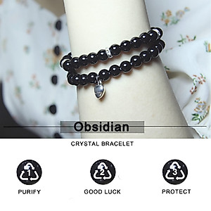 Healing Bracelets for Women - Black Obsidian Bracelet - Healing Prayers Crystal Bracelet, 8mm Natural Stone Stress Relief Yoga Beads Get Well Soon Gifts