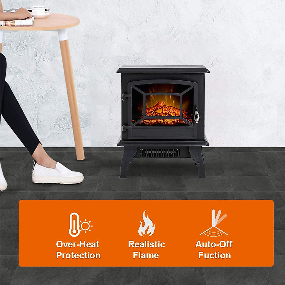 PayLessHere 20" H Electric Fireplace Heater,Electric Fireplace Adjustable Color Curve Glass Wall Mounted and Standing Fireplace Adjustable w/Remote
