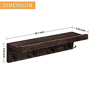 BTY Coat Rack Wall Mount with Shelf, Wall Mounted Coat Rack for Towel Key Hat, Rustic Wood Wall Hooks with Shelf for Kitchen, Bathroom, Entryway, 2 Pack Entryway Shelf with Hooks