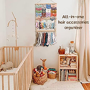 POVETIRE Headband Holder Hair Bows Organizer for Girls, Hanging Scrunchie Holder Hair Accessories Display Stand Organizer Wall Decor for Toddler Girls Woman Room