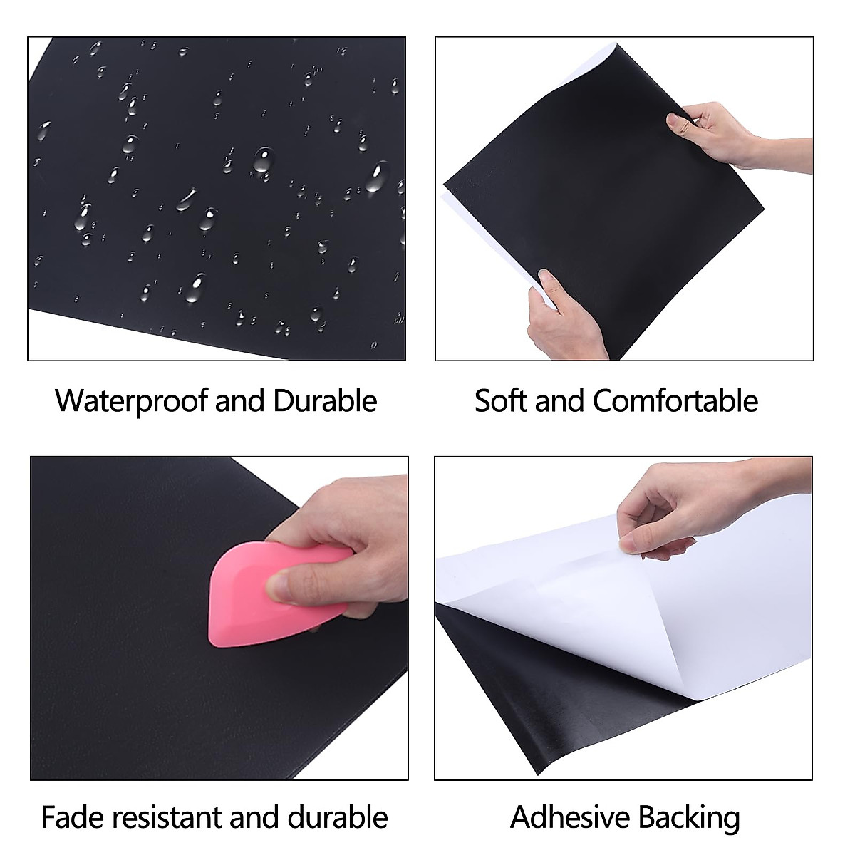 Frddiud Laserable Leather Sheets, 12" x 24"Laserable Leatherette Patch with Adhesive Backing, CO2 Laser Engraving Supplies, Faux Leather for Crafting Tools, Wallets (Black/Silver/Adhesive Backing)