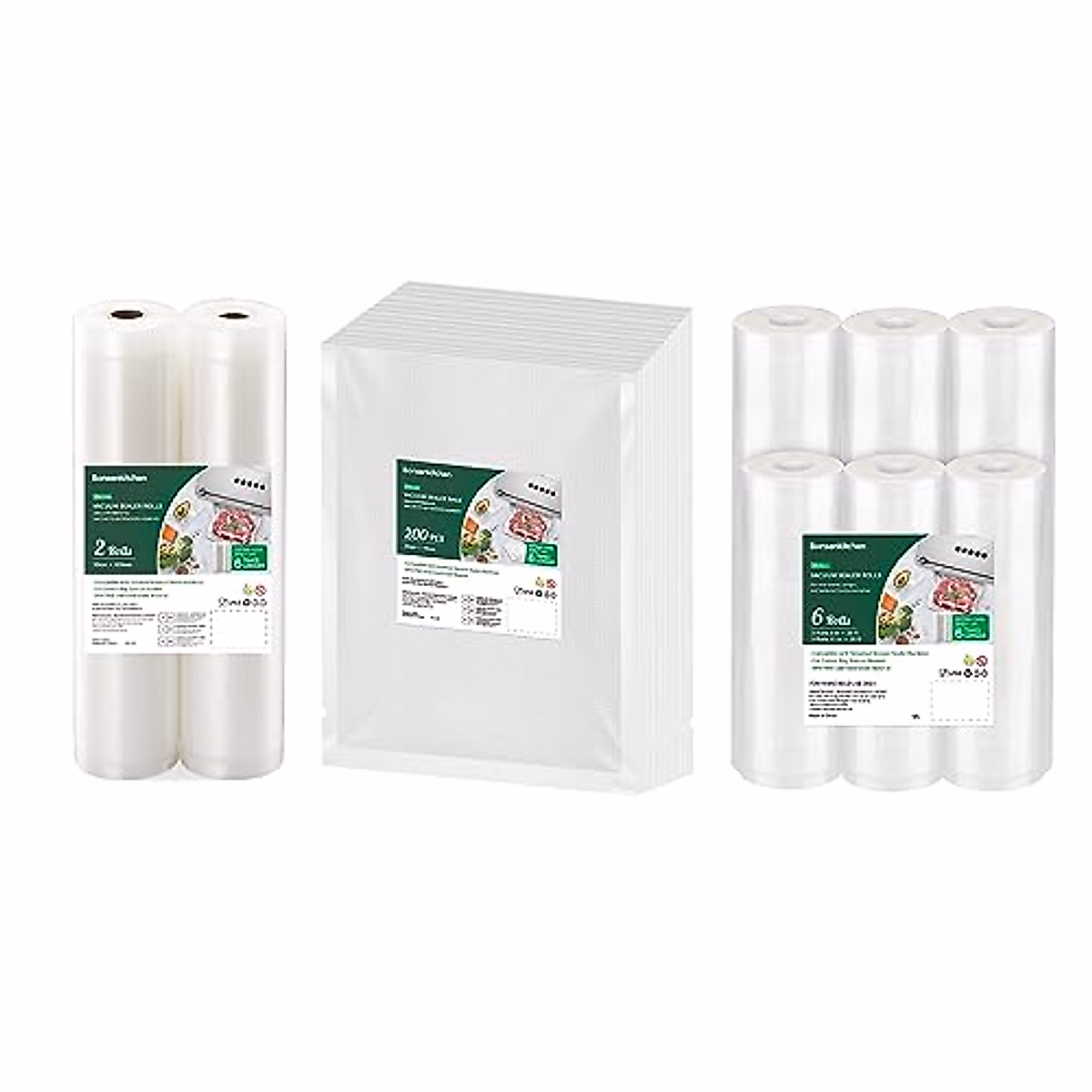 Bonsenkitchen Vacuum Food Sealer Rolls Bags, 2 Packs 8 in x 20 ft Storage Bags, BPA Free, Durable Commercial Customized Size Food Bags for Food Storage and Sous Vide Cooking