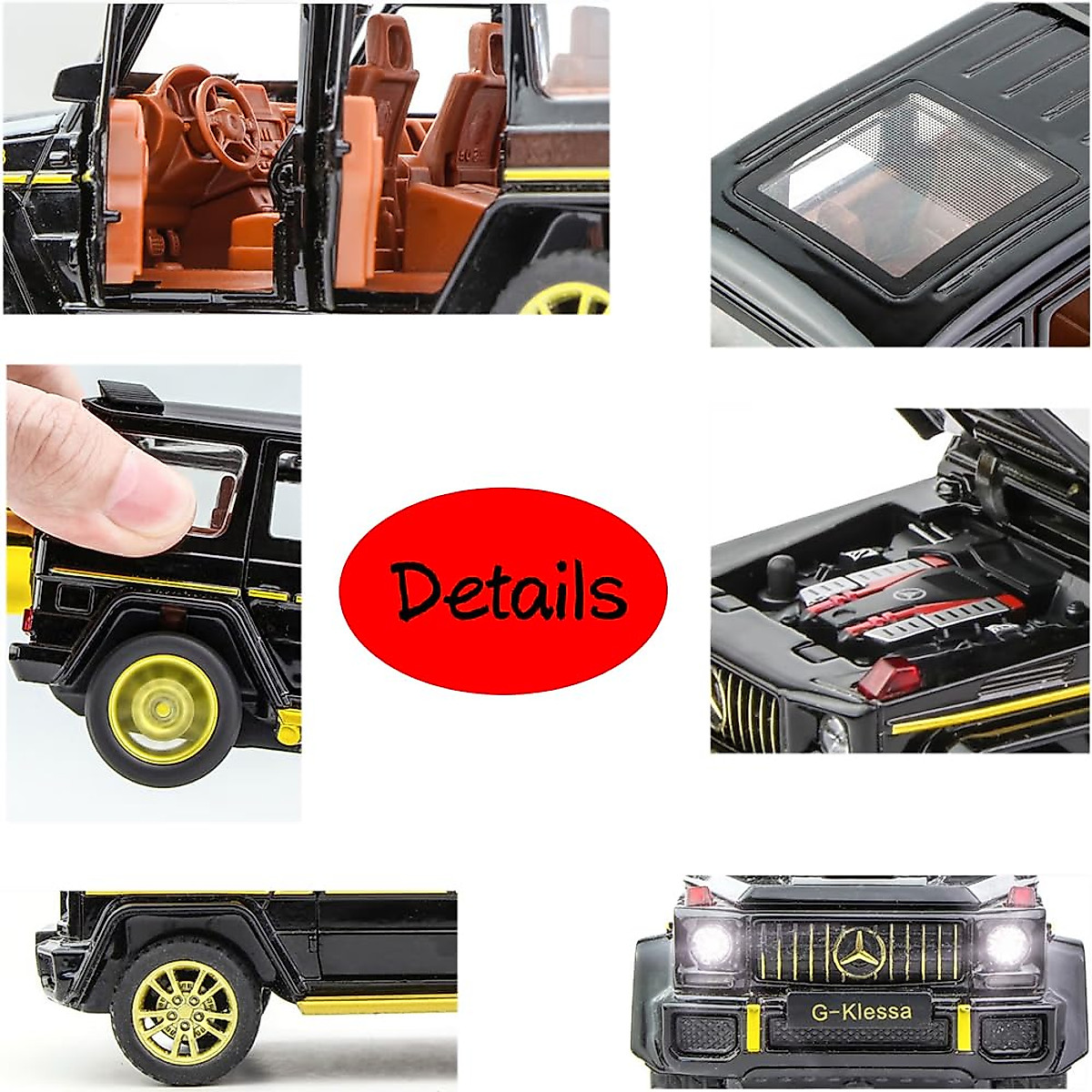 iLooboo Alloy Collectible Black Benz G63 AMG Toy Vehicle Pull Back Die-Cast Car Model with Lights and Sound