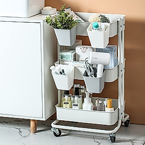 VILSECKY Hang-On Cups for Rolling Utility Cart,Small Plastic Hanging Basket / Storage Box for Service Cart,Movable Cart Accessories for Bathroom,Kitchen,Living Room,Office -4Pcs (White)