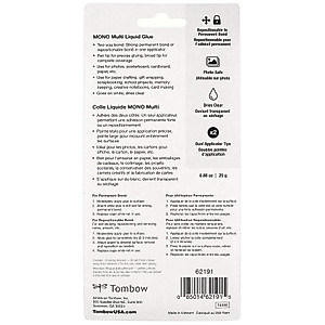 Tombow 62191 MONO Multi Liquid Glue, 0.88 Ounce, 1-Pack. Multi-Purpose Glue with Dual Tip Dispenser for Precise to Full Coverage Application