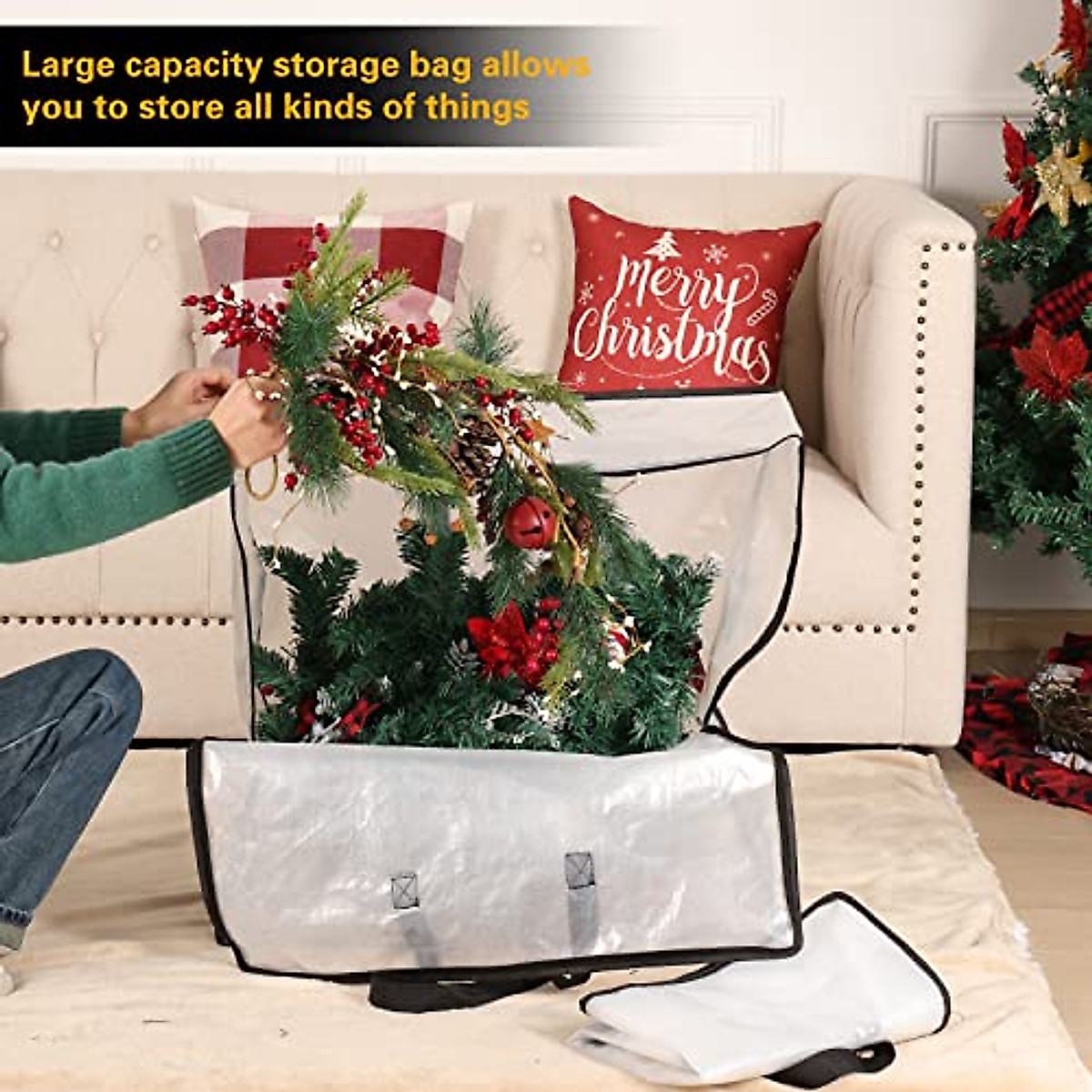 Fixwal 6 Pack Extra-Large Clear Storage Bags for Christmas Decoration, Moving Supplies, Wreath Storage Container, Clothes Storage Bags with Backpack Straps Strong Handles and Zippers