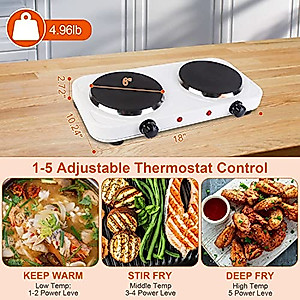 TeqHome Hot Plate, 2000W Portable Induction Cooktop Double Burner with Dual Control & 5 Level Temperature Control, Easy to Clean, Lightweight Cast Iron Electric Stove for Kitchen Camping Cooking, 110V