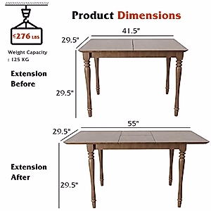 Giantex Farmhouse Dining Table, Extendable Butterfly Leaf Dinette Table w/Mahogany Finish & 4 Rubber Wood Legs, Rectangle Extension Kitchen Dinner Table for Kitchen Dining Room (Rustic Brown)