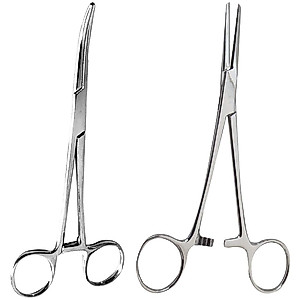 SURGICAL ONLINE 2 Piece Curved & Straight 8" Hemostat Set, Stainless Steel Locking Tweezer Clamps - Ideal Hemostats for Nurses, Fishing Forceps, Crafts and Hobby