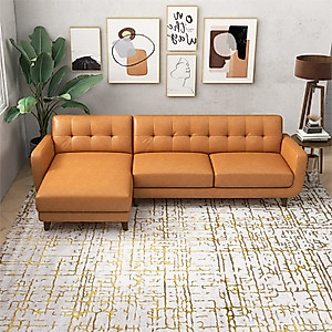 ASHCROFT Davis Modern Living Room Top Leather Corner Sectional Couch in Brown