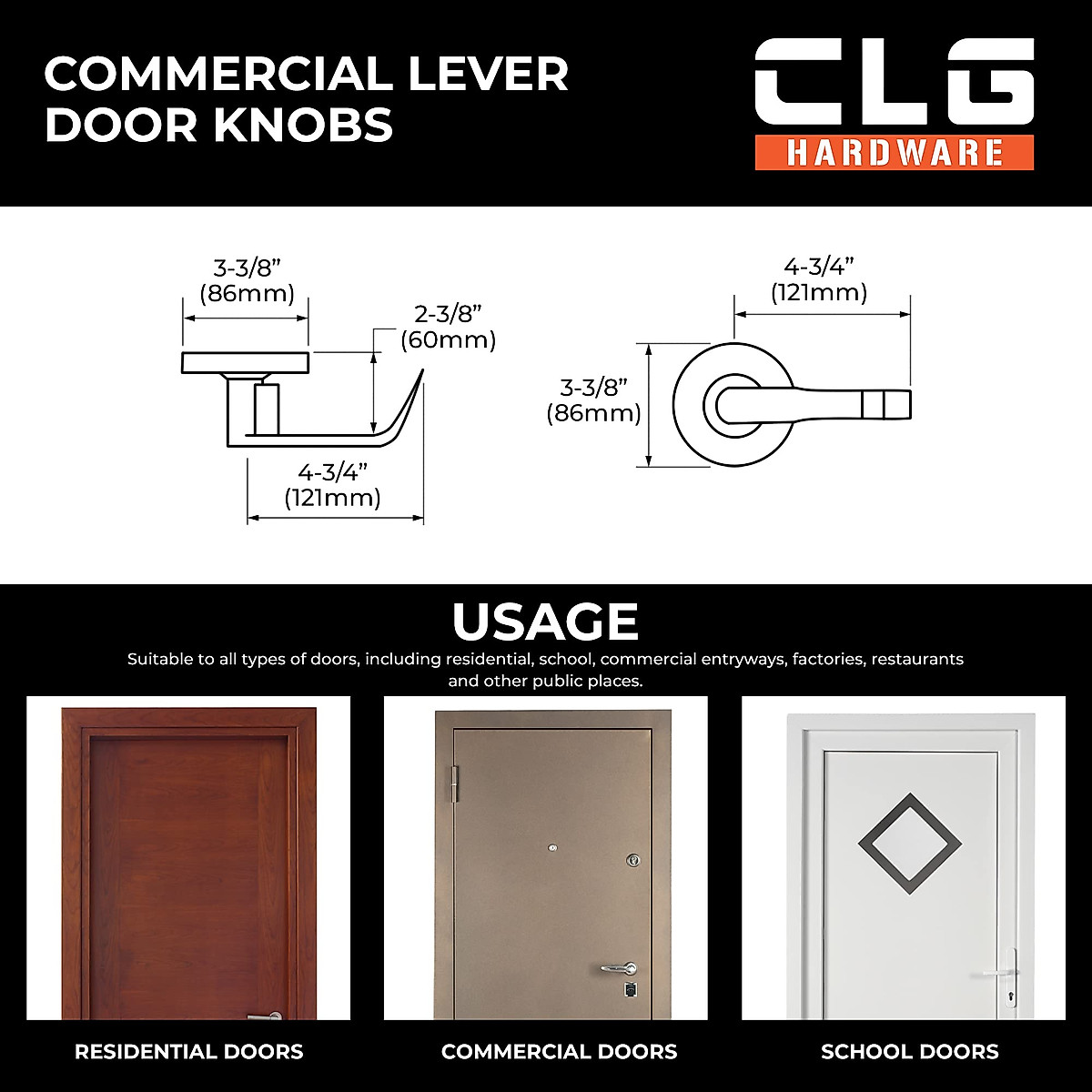 CLG HARDWARE Commercial Lever Door Lock - Heavy-Duty Locking Door Handle, Designer Door Handles, Cylindrical Lever Lock, Non-Handed Grade 2 Industrial Door Handle, 26D Satin Chrome, Classroom Function