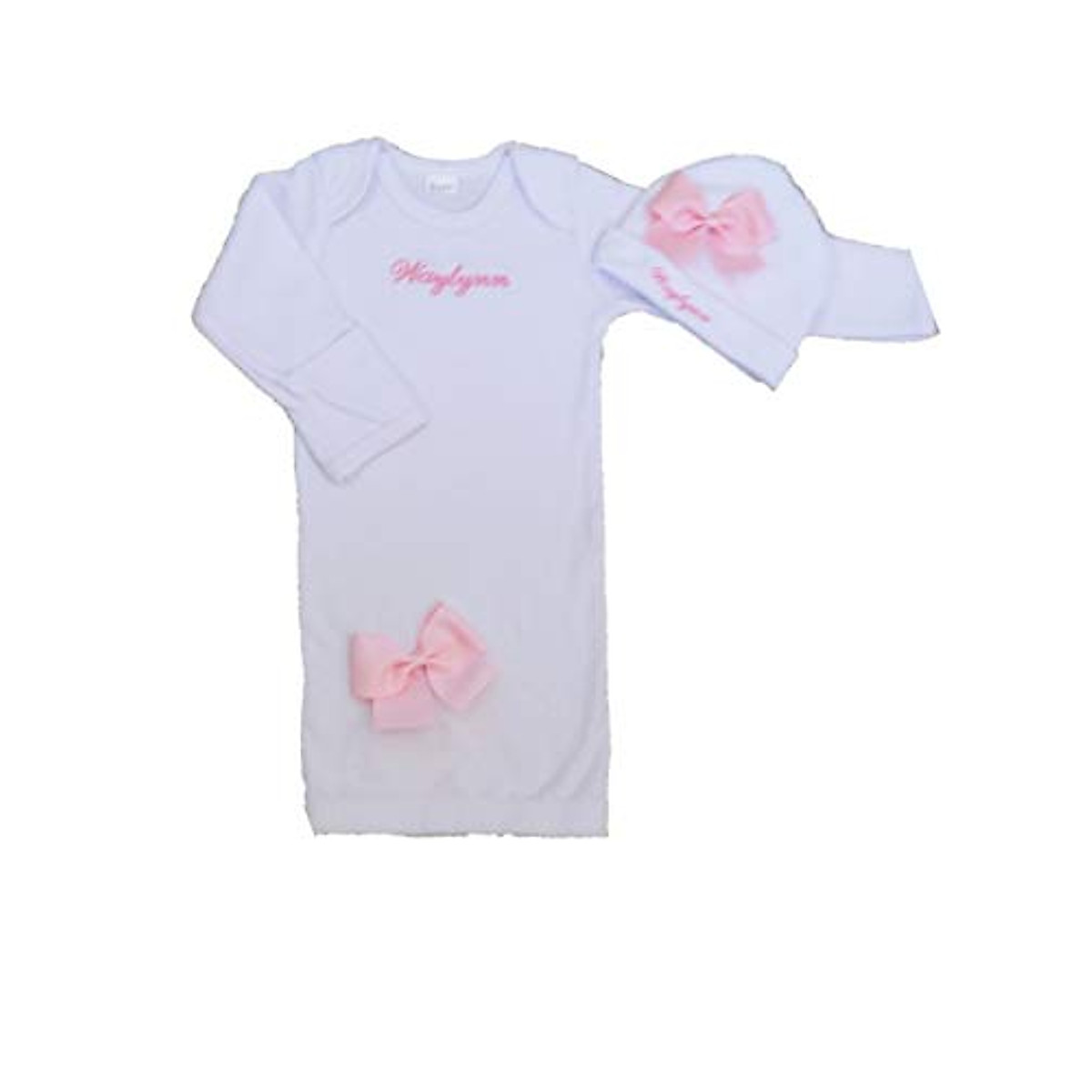 The Posh Layette Baby Girl Coming Home Outfit Monogrammed Gown & Beanie Personalized Baby Gift Newborn Photo Outfit Shower Gift Girl (0 to 3 Months)