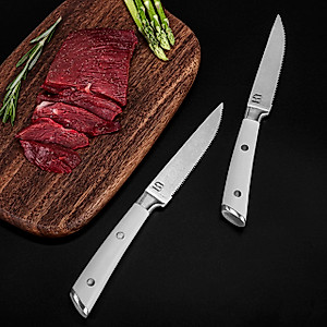 2023 Design KnifeSaga Knife Set, 15 Piece Japanese High Carbon Stainless Steel Knife Sets for Kitchen with Block and Sharpener, Razor Sharp Chef Knives Set with Ergonomic Handle, White