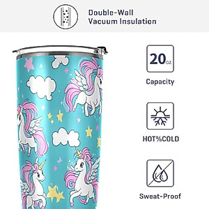 HXshaoye blue unicorns dreamy girl Stainless Steel insulated cup with Lid and Straw coffee mug for men for Home, Office or Car simply straw tumbler 20 oz termo para bebidas calientes 20oz