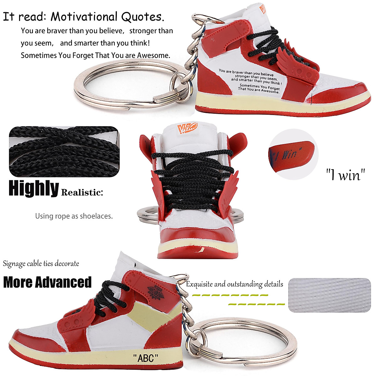 MPK Mini Sneaker Keychain - 3D Basketball Keychain Accessories for Men, Women,graduation gifts,inspirational gifts (Red-3)