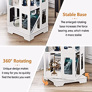 Nisorpa 2 Tier Rotating Bookshelf, 360° Revolving Square Bookcase Floor-Standing Storage Display Rack for Kids & Adults, Used in Bedrooms Living Rooms Study Office (30"x18"x18")