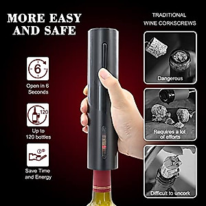 Rechargeable Electric Wine Bottle Openers Electric Wine Opener, Wine Gift Automatic Wine Opener with Foil Cutter, Black…