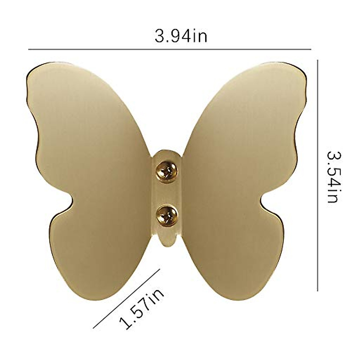 Pearlead 2Pcs Creative Wall Mounted Butterfly Brass Coat Hooks Hanging Hooks Clothes Hanger Hooks for Bedroom, Bathroom, Office, Closet, Wardrobe and Cupboard Decoration