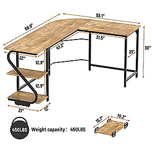 Weehom Reversible L Shaped Desk with Shelves Large Corner Computer Desk Gaming Desks for Home Office Writing Workstation Wooden Table