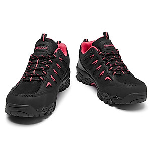 SHULOOK Hiking Shoes Women | Waterproof Shoes for Women | Comfortable & Light-Weight & Non-Slip | Women's Hiking Shoes Walking Trekking Camping Tennis Sport Sneakers black red 9
