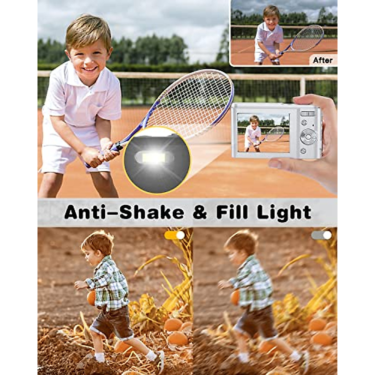 Lecran Digital Camera FHD 1080P 36.0 MP Vlogging Camera with 16X Digital Zoom, LCD Screen, Compact Portable Mini Cameras for Students, Teens, Kids (Silver Grey)