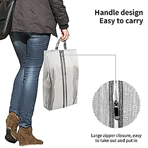 Creechwa Shoe Bags for Travel, Waterproof Shoe Storage Packing Organizer with Zipper and Handle, Translucent Shoe Pouch for Women and Men (Grey 3 PCS)