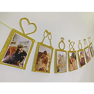 Concico Photo Banner for Bridal Shower/Wedding/Engagement/Anniversary Party Kit Supplies Decorations decor (Gold)