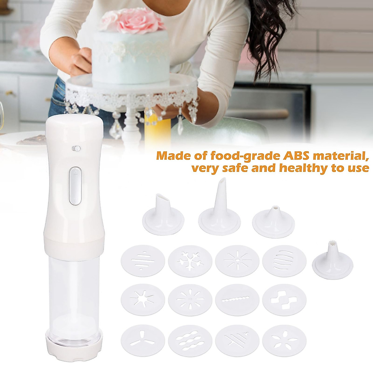 Serlium Electric Cookies Press,Cookie Making kit Homemade Baking Tool with 9 Discs and 1 Icing Tip for Cake Dessert DIY Maker and Decoration Baking Supplies