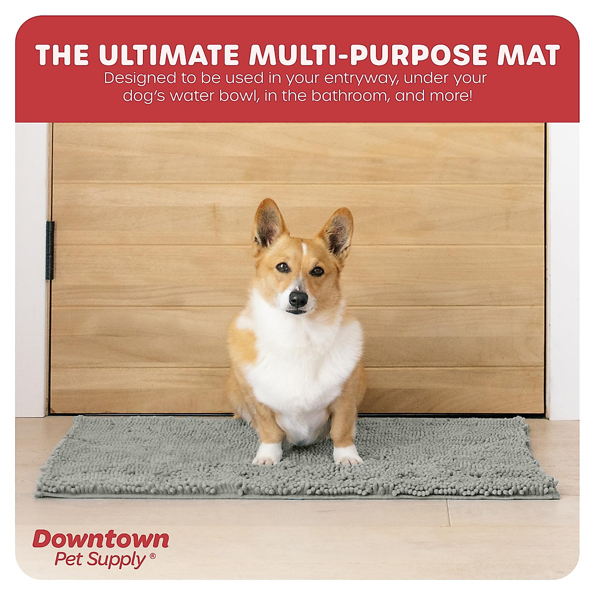 My Doggy Place Microfiber Dog Mat for Muddy Paws, 31" x 20" Light Gray with Paw Print - Absorbent and Quick-Drying Dog Paw Cleaning Mat, Washer and Dryer Safe - Non-Slip Rubber Backed Pet Mat, Medium