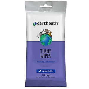 earthbath, Rosemary & Chamomile Tushy Wipes - Dog Wipes for Paws and Butt, Best Pet Wipes for Dogs & Cats, Made in USA, Cruelty-Free Dog Cleaning Wipes, Helps Neautralize Odors - 30 Count (1 Pack)
