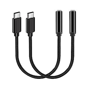 USB Type C to 3.5mm Female Adapter,USB C to Aux Audio Dongle Cable Cord Headphone Jack Compatible with Pixel 6A ，Galaxy S22，Samsung Galaxy s5e（2PCS）