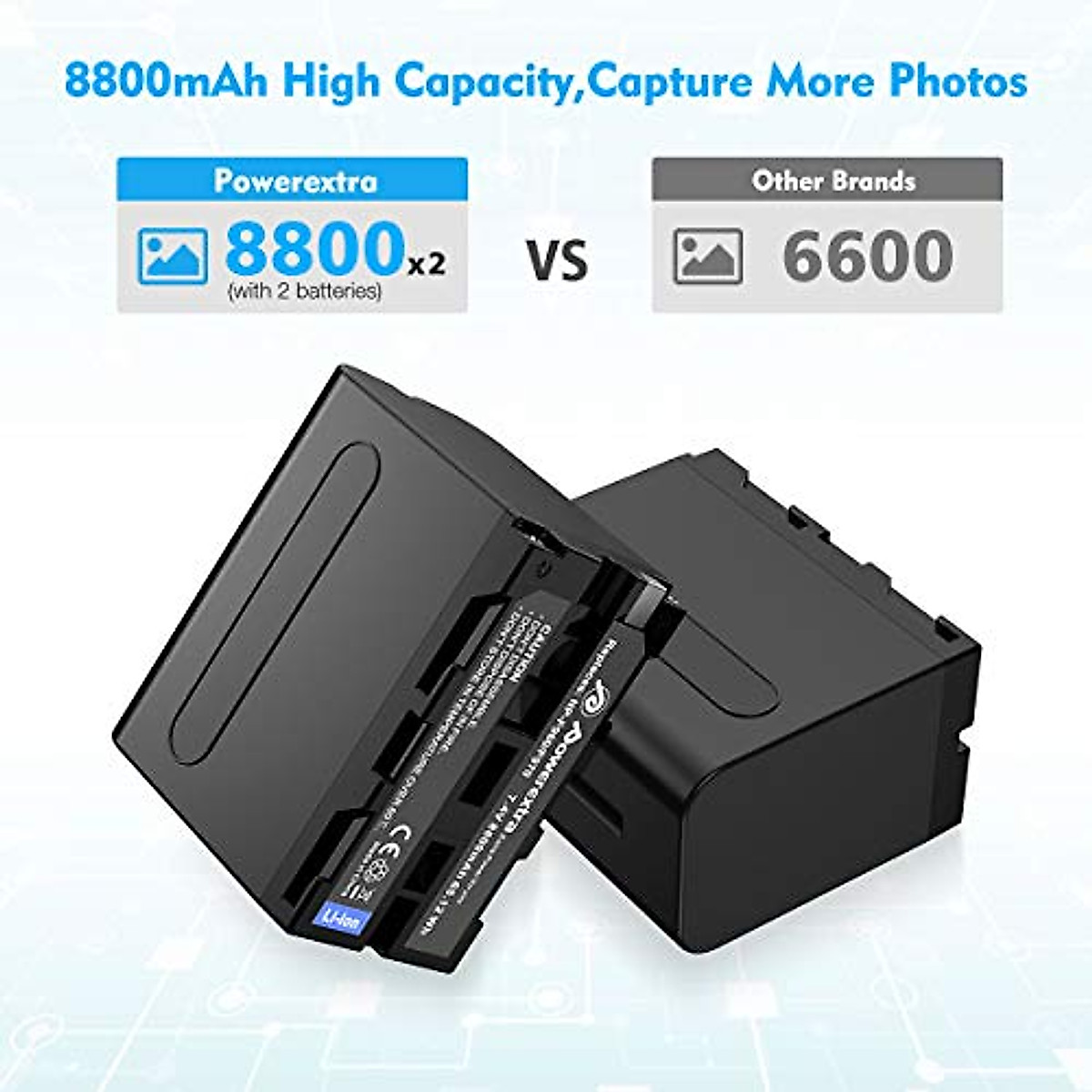 Powerextra 2 Pack Replacement Sony NP-F970 Battery and Fast Charger Dual USB Charger for Sony NP-F970 NP-F930 NP-F950 NP-F960 NP-F550 NP-F530 NP-F330 NP-F570 Battery and Sony handycams