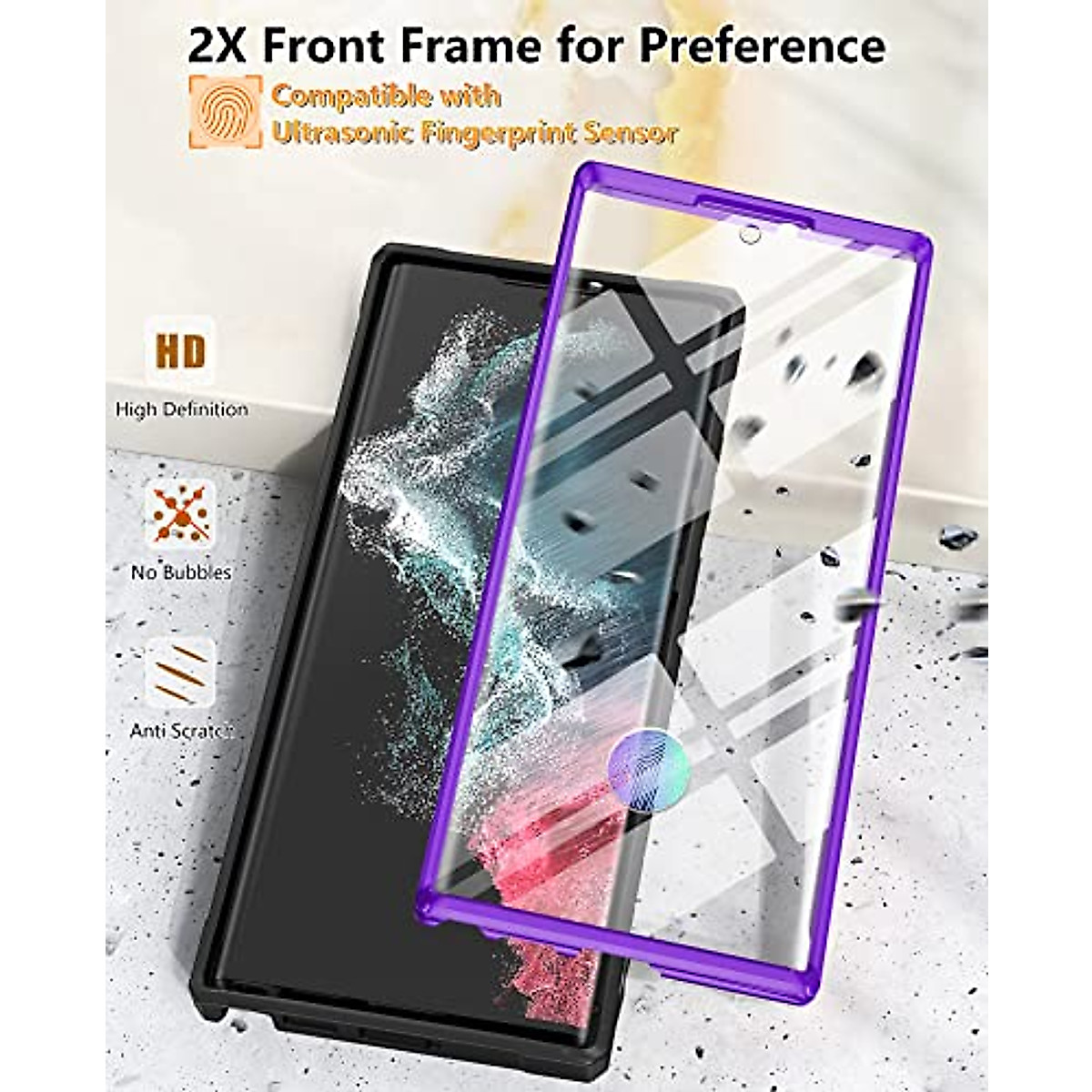 FNTCASE for Samsung Galaxy S22 Ultra Case: Built-in Screen Protector & Kickstand Full-Body Dual Layer Rugged Military Grade Shockproof Protection Heavy Duty Protective Phone Cover 5G-Purple