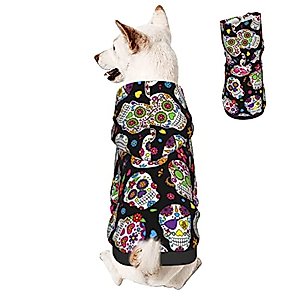 Skull Flowers Dog Hoodies, Pet Clothes Costumes, Colorful Pets Wear Hoodie Pullover for Dogs Cats Outdoor (XX-Large)
