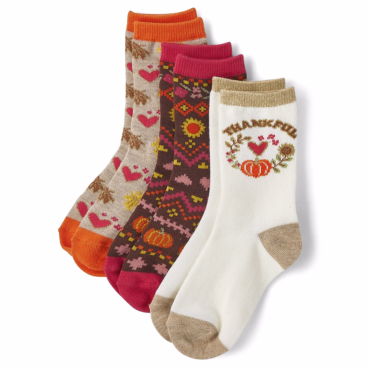 The Children's Place,Thanksgiving Fall Crew Socks 3-Pack,MULTI COLOR,Small 11-13