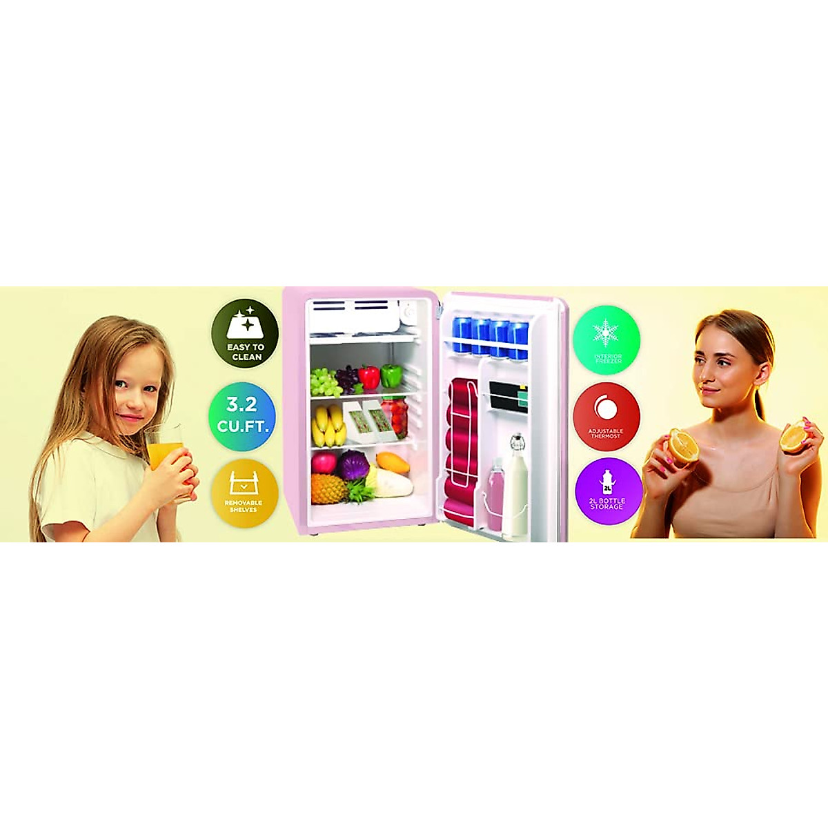 FRIGIDAIRE EFR372-PINK 3.2 Cu Ft Pink Retro Compact Rounded Corner Premium Mini Fridge