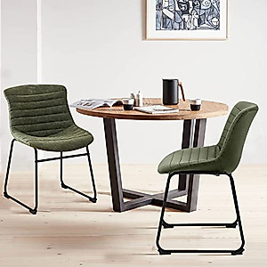 Chairelax Retro Side Bar Dining Chair Leather Kitchen Chair with Metal Legs for Kitchen, Living, Dining Room, Set of 2 (Green)