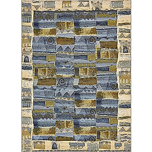 Unique Loom Outdoor Modern Collection Area Rug - Glyph (8' x 11' 4" Rectangle, Blue/ Beige)