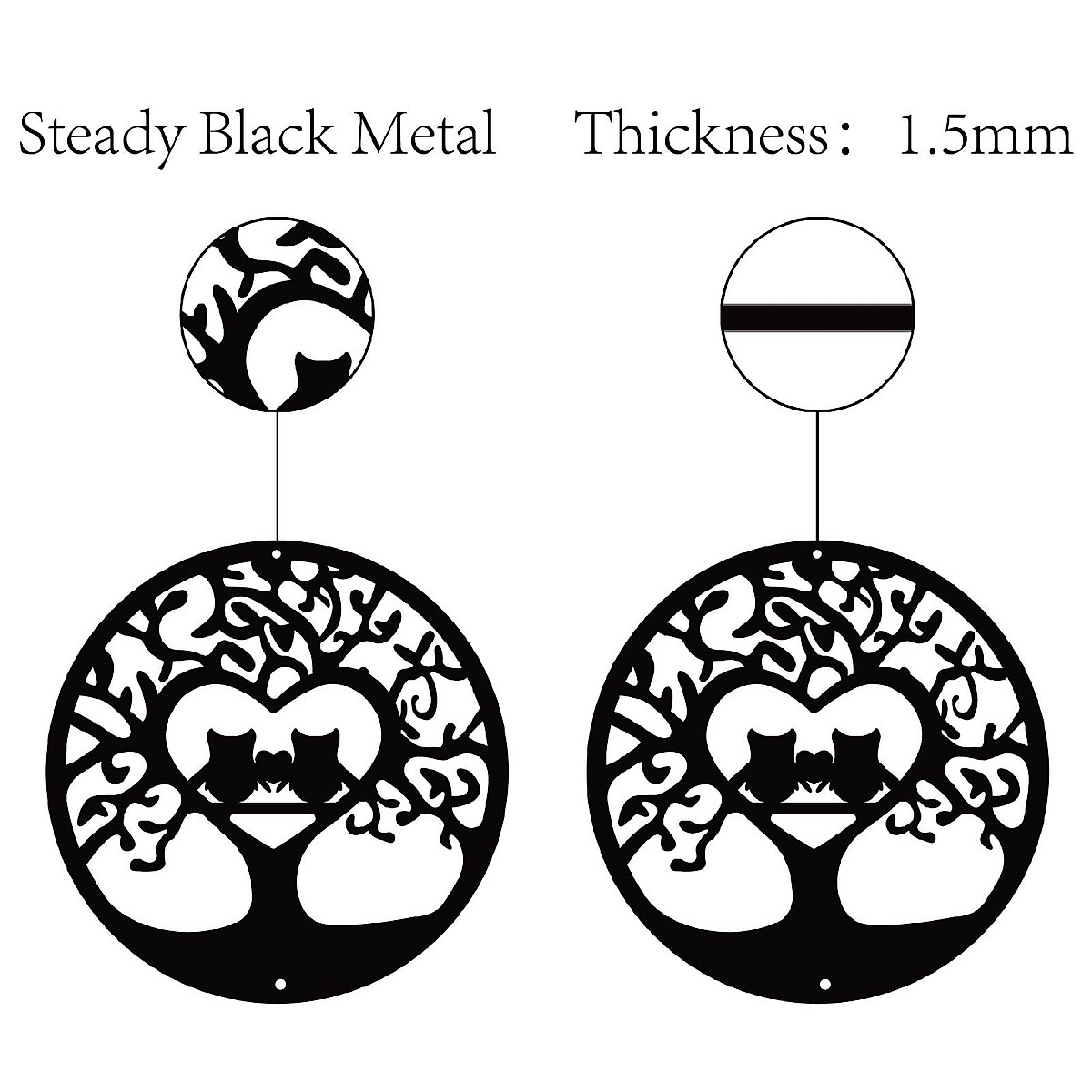 CREATCABIN Metal Wall Art Ornaments Owl Decor Wall Hanging Plaques Iron Wall Art Sculpture Sign for Indoor Outdoor Home Living Room Kitchen Garden Office Decoration Black 11.8inch