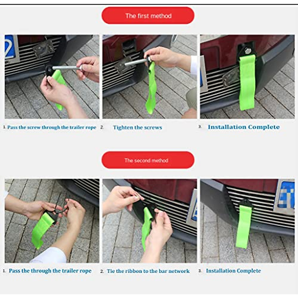 2 Pieces Car Racing JDM Tow Strap High-Strength Nylon Towing Rope Universal Auto Blue Trailer Hook Bumper Decorative with Chinese Slogan (Blue)