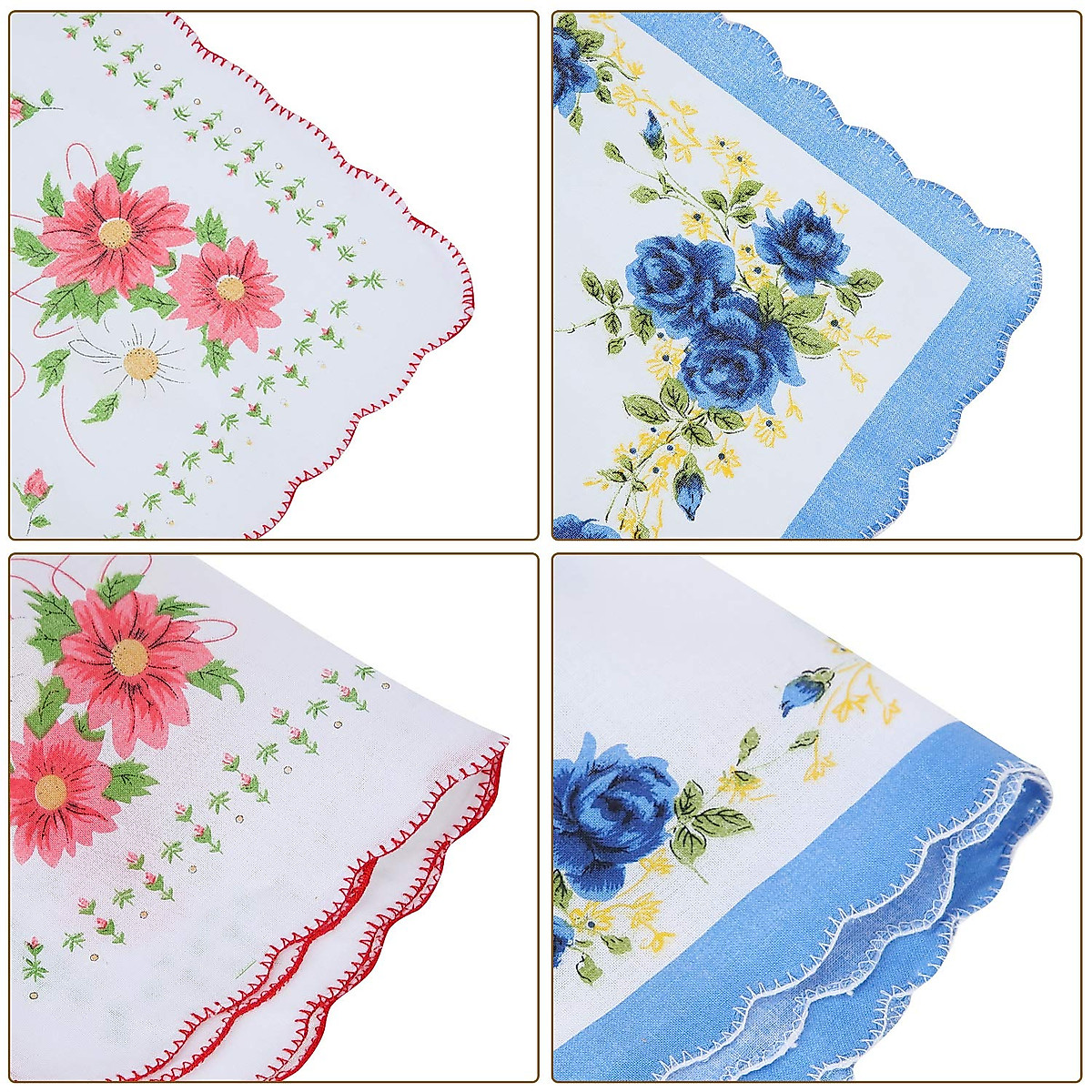 30 Pcs Womens Floral Print Handkerchiefs Vintage Soft Cotton Handkerchiefs Bulk