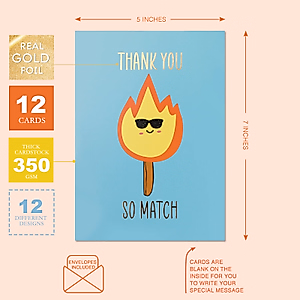【12 Pack】Large Funny Thank You Cards – Big Size 5 x 7 Inch – Appreciation Cards and Pun Cards Printed on Premium Thick 350 GSM Paper – 12 Unique Eye Catching Designs in Funny Themes – Funny Greeting