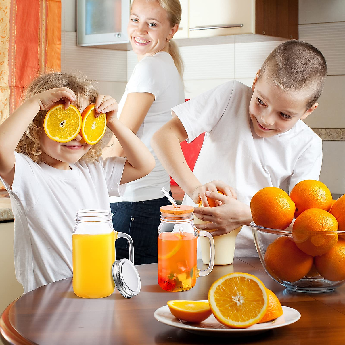 6 Pack 25oz Glass Cups with Lids and Straws Drinking Glasses with Straws Brush and Bamboo Lids Plastic Lids Metal Lids Glass Jar Mugs Glass Tumbler Cups for Cold Coffee Juice and Food Storage