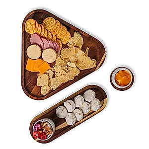Set of 3 Acacia Wooden Trays Serving Platters – Serving Board Food Platters - Charcuterie Board for Fruit Cheese Vegetable – Drink Coaster Tray - Charger Plates – Wood Serving Tray