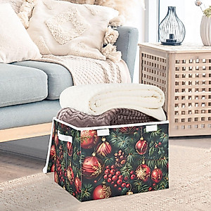 Collapsible Storage Bin with Lid Pattern Red Green Christmas Closet Organizer Basket
