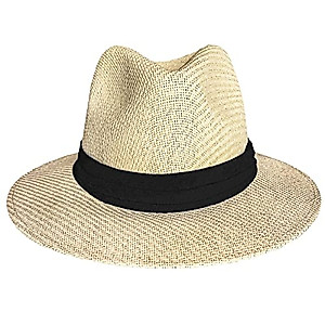 Panama Jack Matte Toyo Men's Straw Safari Sun Hat with 3-Pleat Ribbon Band (Black Band, Large/X-Large)
